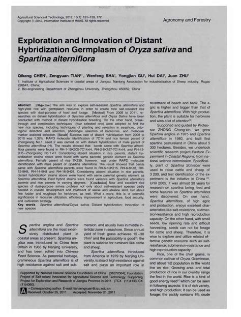 海涂互花米草与水稻远缘杂交种质资源发掘与创新 Ⅳ Word文档在线阅读与下载 无忧文档