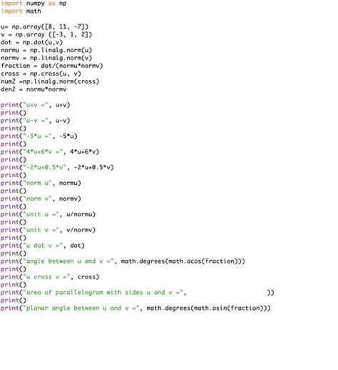 Solved Import Numpy As Np Import Math U Nparray 8 11
