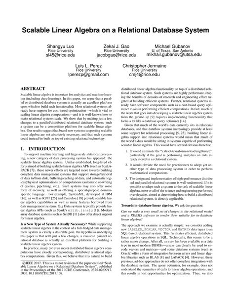 Pdf Scalable Linear Algebra On A Relational Database System Pdf Scalable Linear Algebra On A Relational Database System
