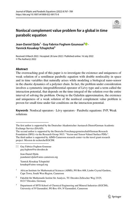 Pdf Nonlocal Complement Value Problem For A Global In Time Parabolic
