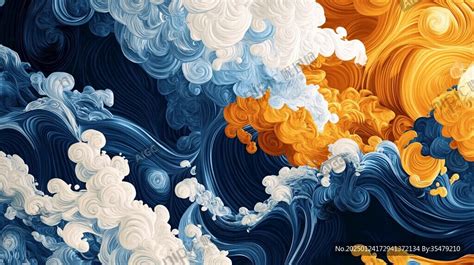 Ai创作图浪花纹理工笔重彩风格 古风海浪包装插画 新中式海浪浪潮 新中式浪花背景墙 海水云纹 新中式海浪 海浪云纹浪花背景 流云插画 插画浪花 彩色创意海洋流体画 乘风破浪包装插画 浪花插画