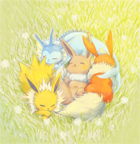 A Couple Of Eevelutions Sleeping In The Grass Eevee Know Your Meme