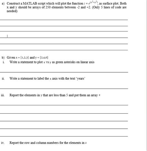 Solved A Construct A Matlab Script Which Will Plot The