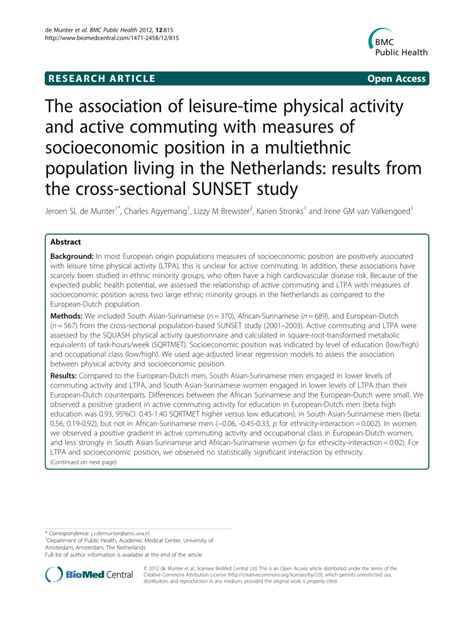 Pdf The Association Of Leisure Time Physical Activity And Active Commuting With Measures Of