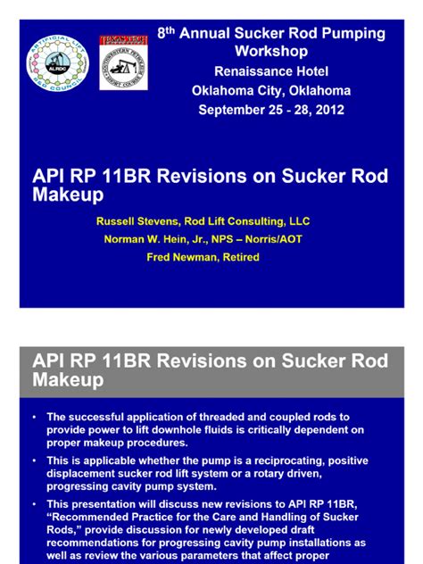 Api Rp 11br Revisions On Sucker Rod Makeup Pdf