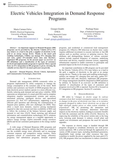 Pdf Electric Vehicles Integration In Demand Response Programs