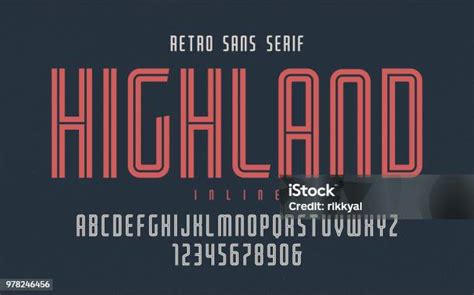 하이랜드 벡터 압축 된 인라인 복고풍 서체 대문자 및 숫자 알파벳 글꼴 인쇄 술 0명에 대한 스톡 벡터 아트 및 기타 이미지 0명 개체 그룹 과거 Istock