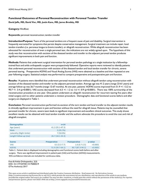 Pdf Functional Outcomes Of Peroneal Reconstruction With Peroneal
