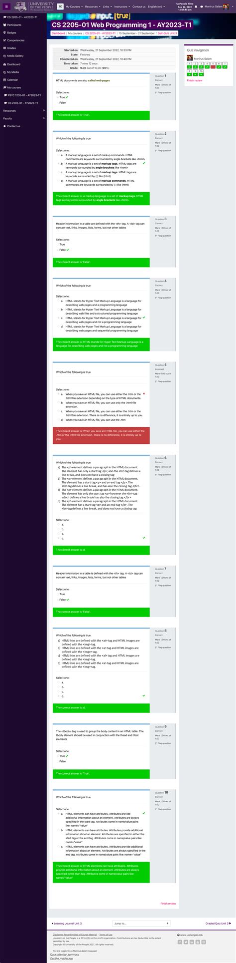 self quiz unit 3 attempt review cs 2205 01 web programming 1 ay2023 t question 1 correct