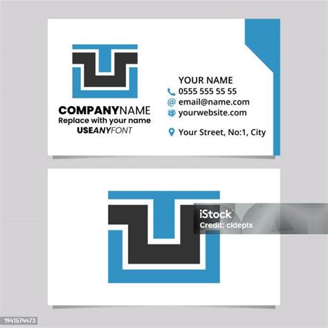 파란색과 검은색 명함 템플릿 와 직사각형 모양의 편지 U 로고 아이콘 개념에 대한 스톡 벡터 아트 및 기타 이미지 개념 검은색 기업 비즈니스 Istock