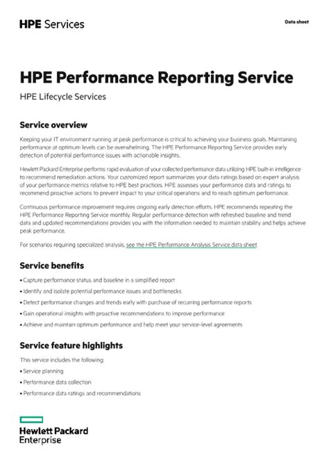 Hpe Performance Reporting Service