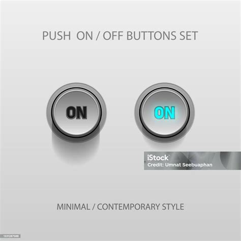 온 오프 푸시 스위치 버튼 레터링 현대 장치 사용자 인터페이스 모형 또는 템플릿 흰색 과 회색 흰색 배경에 벡터 그라데이션 그래픽 디자인 3차원 형태에 대한 스톡 벡터 아트