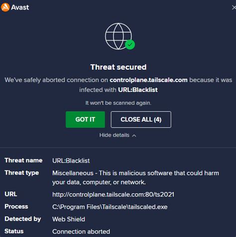Avast Throwing Errors Rtailscale