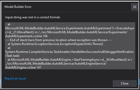 Input String Was Not In A Correct Format While Model Training · Issue 845 · Dotnet