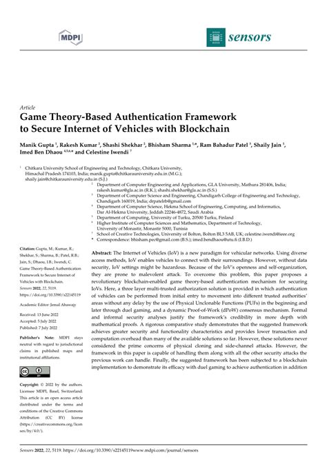 Pdf Game Theory Based Authentication Framework To Secure Internet Of