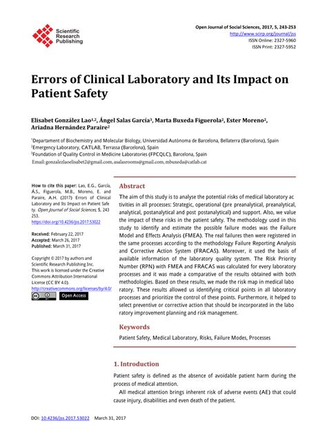 PDF Errors Of Clinical Laboratory And Its Impact On Patient Safety