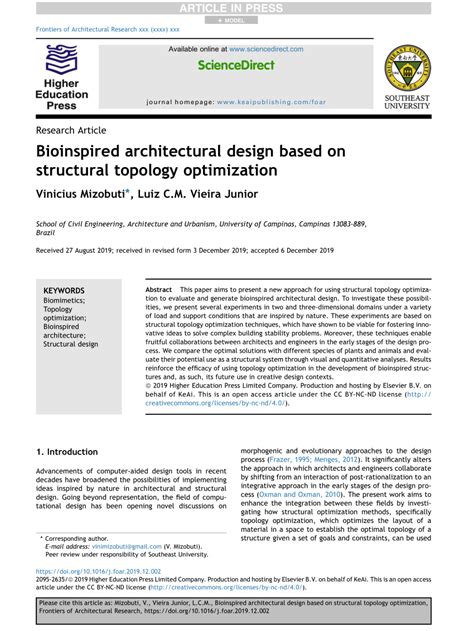 Pdf Bioinspired Architectural Design Based On Structural Topology Optimization