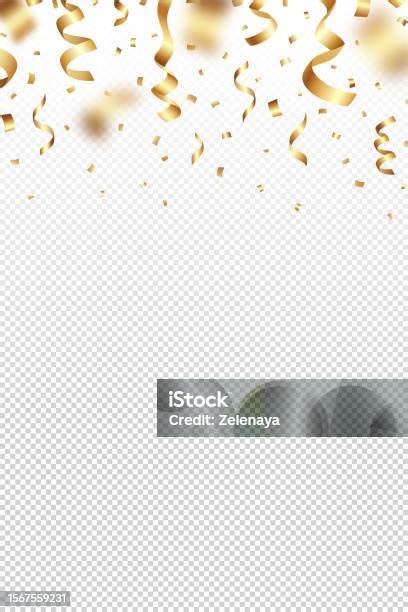 투명한 배경에 반짝이는 금박 색종이와 반짝이가 떨어지는 축제 벡터 그림 휴일 포스터 크리스마스 인사말 카드 결혼식 또는 생일 파티 초대장에 적합 배경 주제에 대한 스톡 벡터
