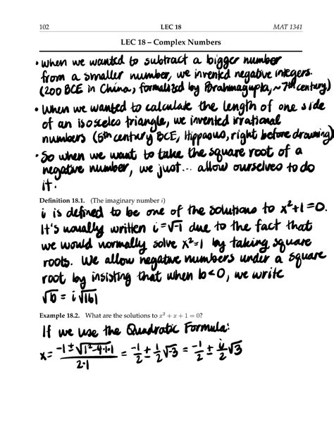Mat 1341 Lecture 18 Filled 102 Lec 18 Mat 1341 Lec 18 Complex Numbers Definition 18 The