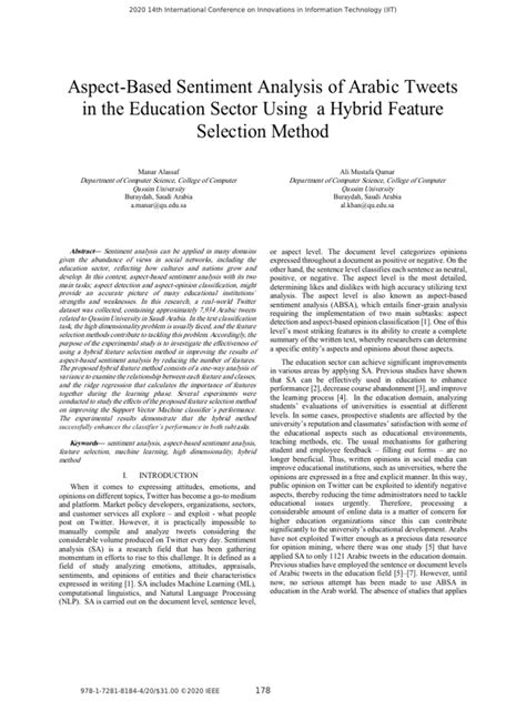 Aspect Based Sentiment Analysis Of Arabic Tweets In The Education