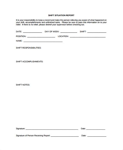 End Of Shift Report Template