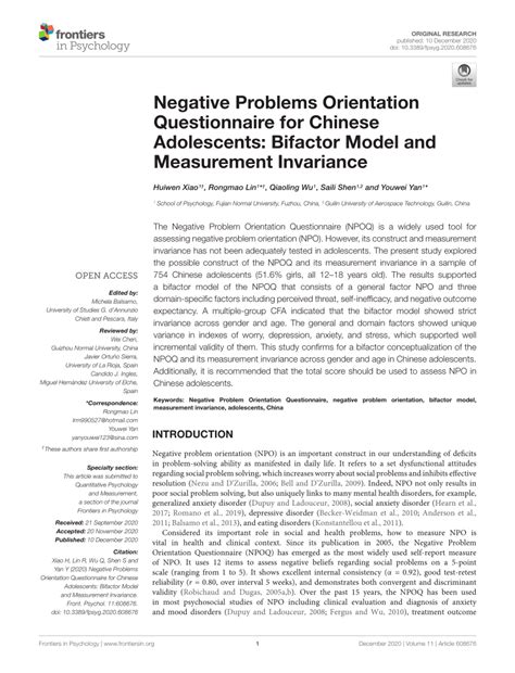 Pdf Negative Problems Orientation Questionnaire For Chinese