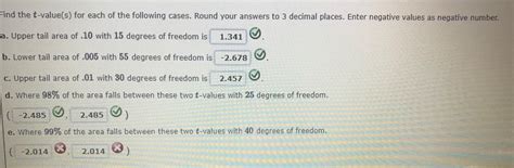 Solved Find The T Value S For Each Of The Following Cases Chegg