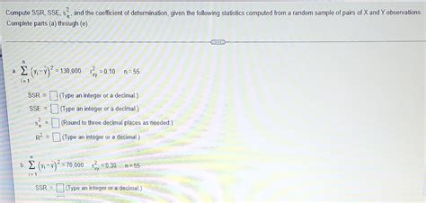 Solved Compute Ssr Sse S² And The Coefficient Of