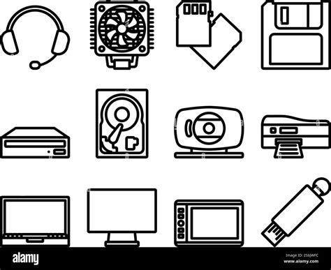 Computer Icon Set Editable Bold Outline Design Vector Illustration Stock Vector Image Art
