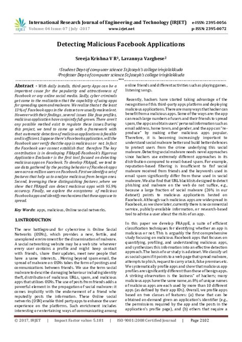 Pdf Detecting Malicious Facebook Applications