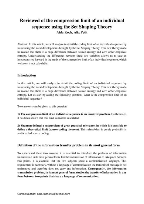 Reviewed Of The Compression Limit Of An Individual Sequence Using The Set Shaping Theory Deepai