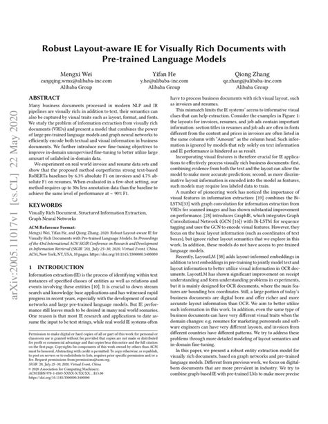 Robust Layout Aware Ie For Visually Rich Documents With Pre Trained Language Models Deepai