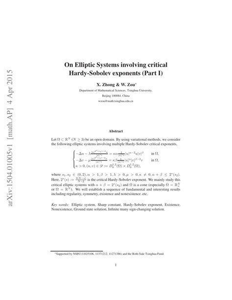 Pdf On Elliptic Systems Involving Critical Hardy Sobolev Exponents Part I