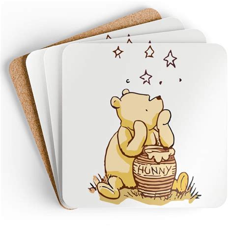 Winnie The Pooh Loves Honey Coaster Set 4 Drink Coasters Cute