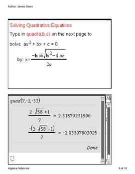 Algebra Notes And Scripts For TI NSpire Calculators By James Sears