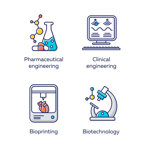 Bioengineering Color Icons Set Medical Technologies Research And Diseases Treatment
