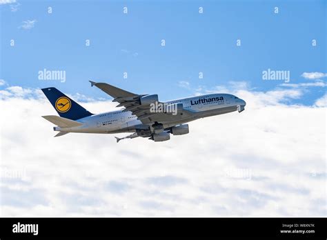 Frankfurt Germany 110819 Lufthansa Airbus A380 4 Engine Jet Airliner