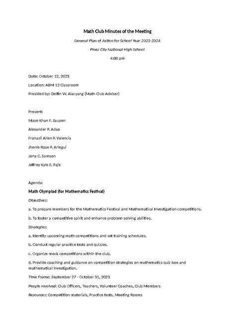 683061016 Math Club Minutes Gpoa Math Club Minutes Of The Meeting General Plan Of Action For