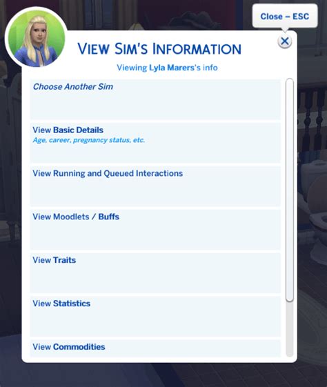 sim info manager view modify sim details info sims 4 mod