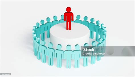 리더십 개념입니다 인간 아이콘 앞에서 이어지는 빨간색 인간 아이콘 사람들 사이의 강단의 지도자 납에 대한 스톡 사진 및 기타