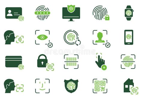 Touch Id Pictogram Finger Print Scanner With Lock Symbol Collection Stock Illustration