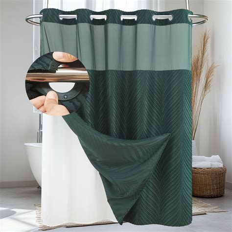 Siiluminisoy Dark Green Hookless Shower Curtain Snap In Liner