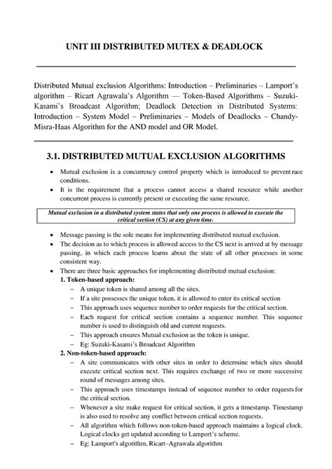 Cs3551 Dc Unit Iii Notes Mutual Exclusion In A Distributed System