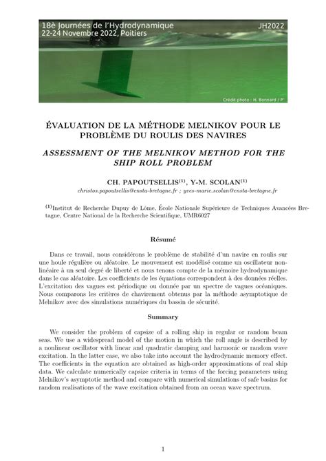 Pdf Évaluation De La MÉthode Melnikov Pour Le ProblÈme Du Roulis Des