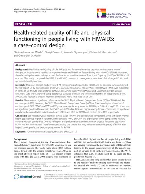Pdf Health Related Quality Of Life And Physical Functioning In People