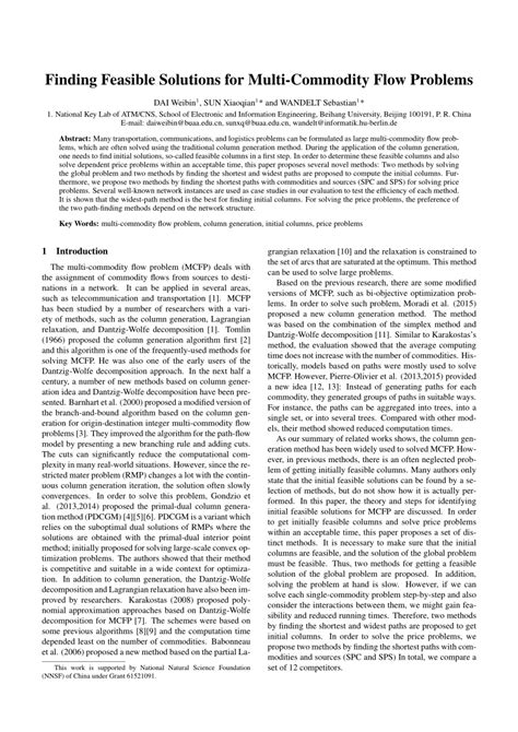 Pdf Finding Feasible Solutions For Multi Commodity Flow Problems