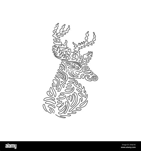 Single Curly One Line Drawing Of Cute Deer Abstract Art Continuous Line Draw Graphic Design