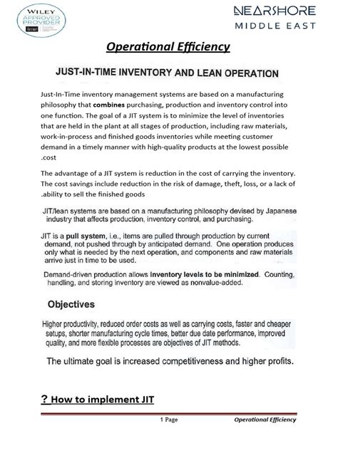 Operational Effeciency Pdf Lean Manufacturing Inventory