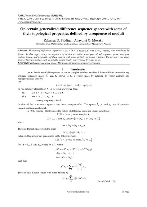 Pdf On Certain Generalized Difference Sequence Spaces With Some Of Their Topological
