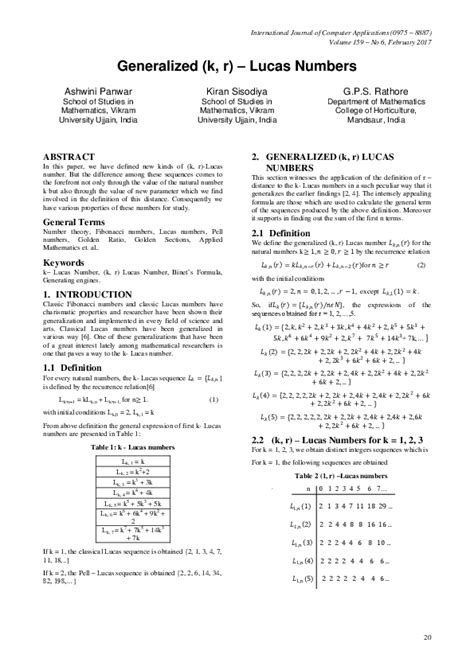 Pdf Generalized K R Lucas Numbers